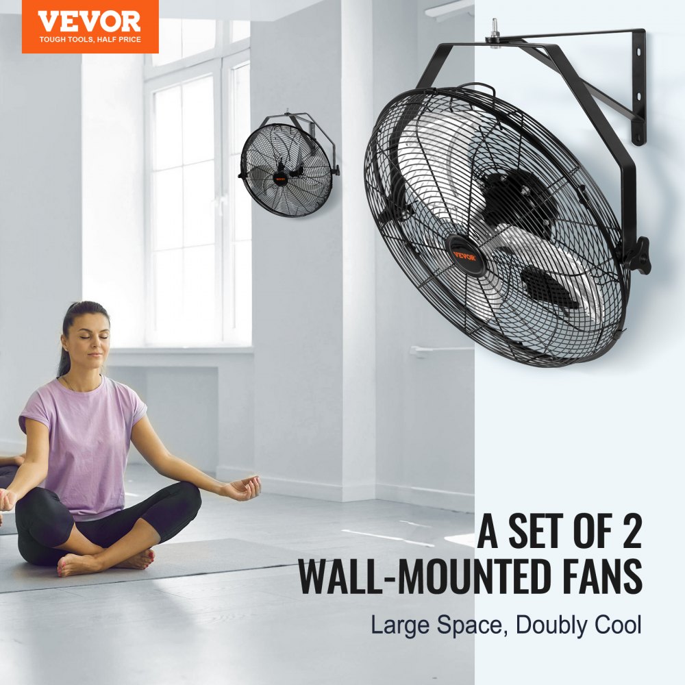 VEVOR Wall Mount Fan, 2 PCS 18 inch Manual 360-Degree Tilt Adjustment ...