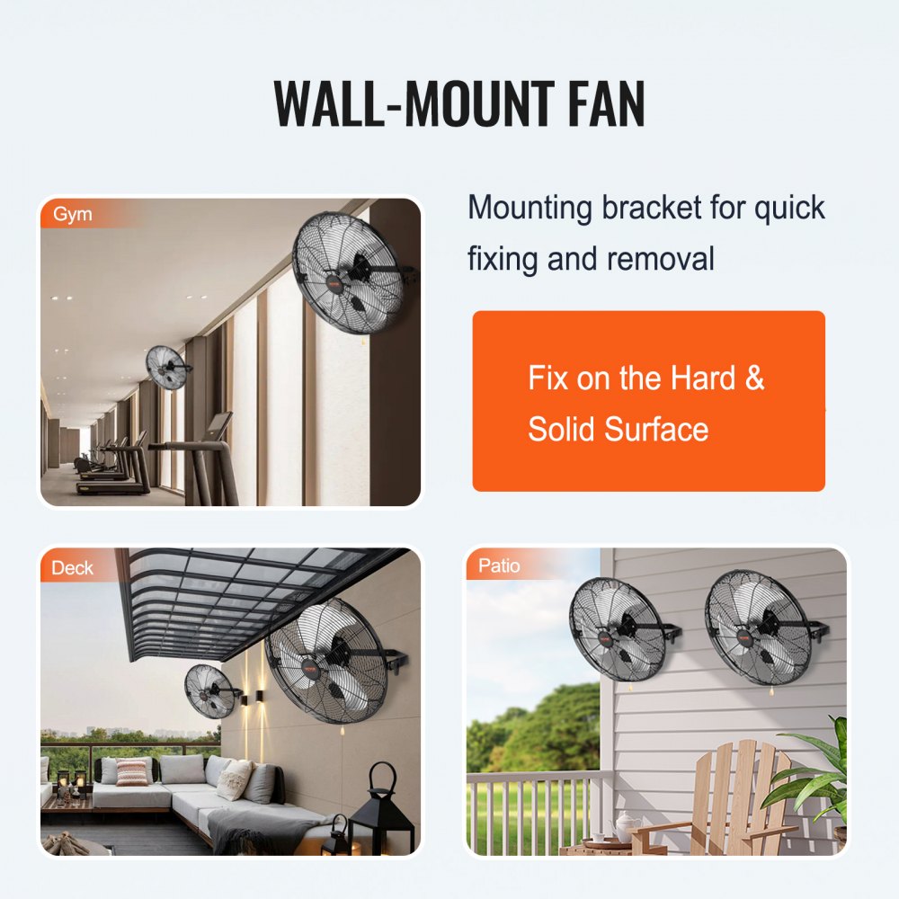 VEVOR Wall Mount Fan, 2 PCS 18 inch Manual 360-Degree Tilt Adjustment ...