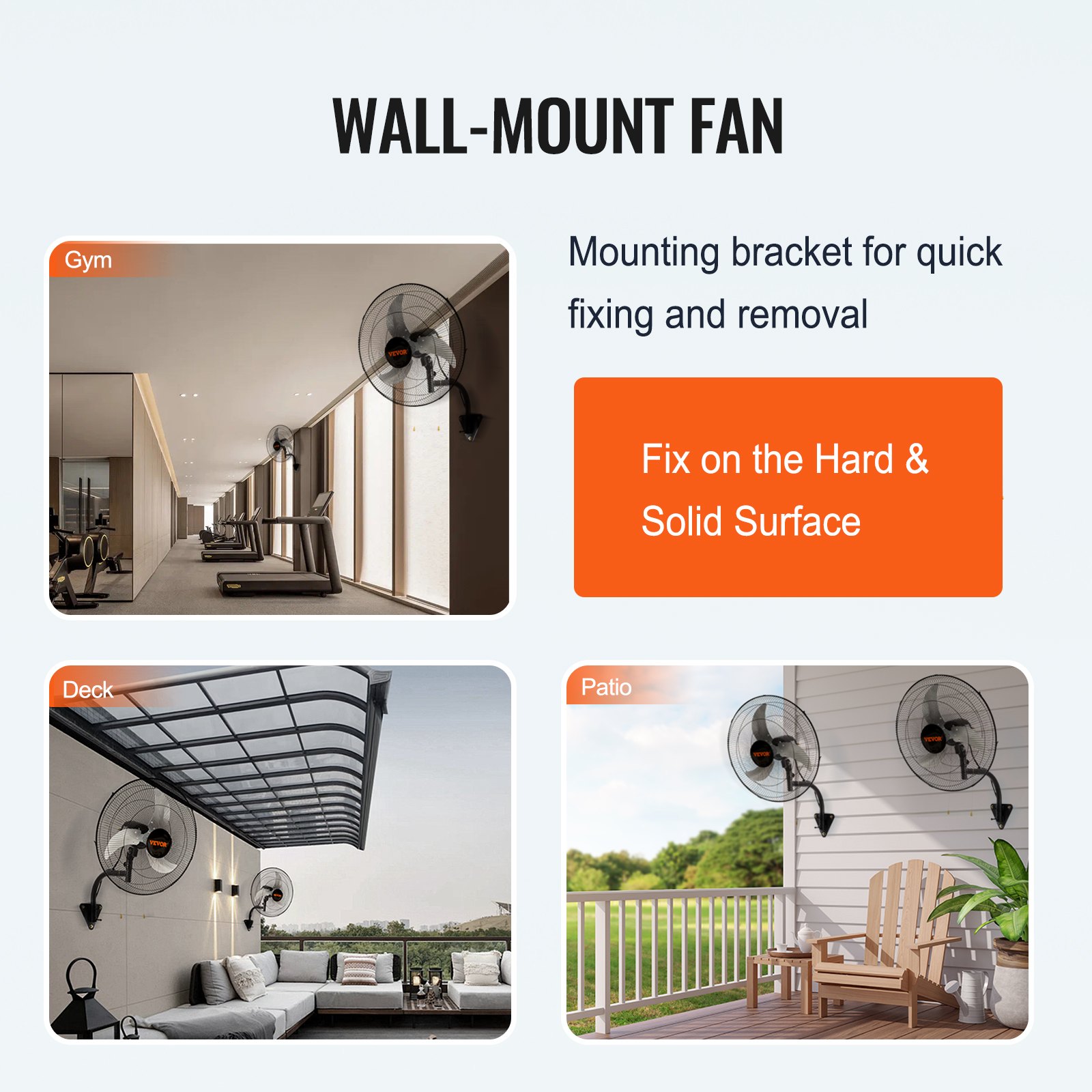 VEVOR Wall Mount Fan, 2 PCS 20 inch Oscillating, 3-speed High Velocity ...