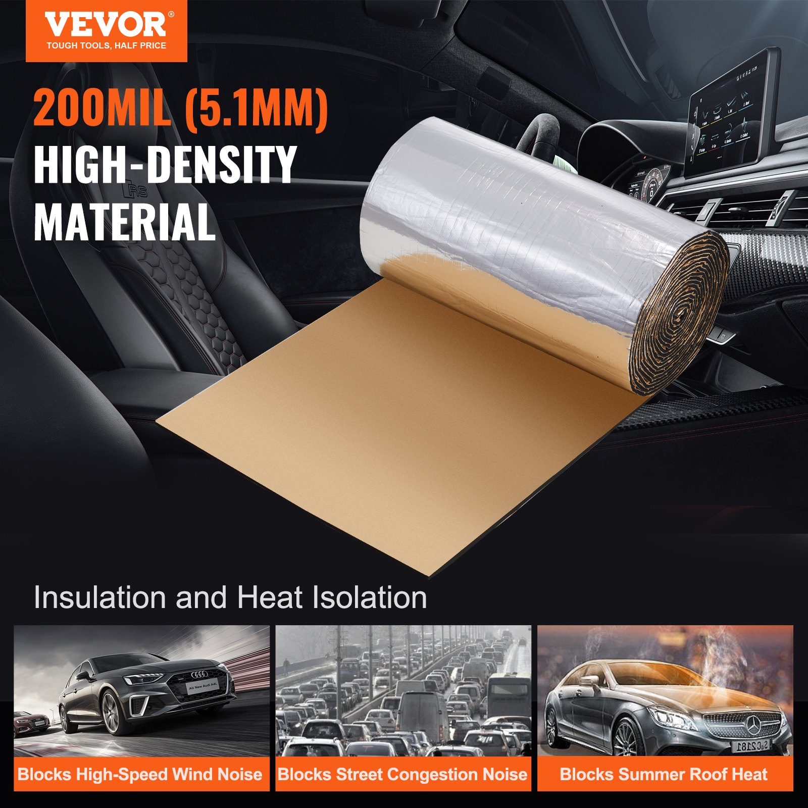 VEVOR Car Sound Deadening Mat, 200 mil 36 sqft Automotive Sound ...