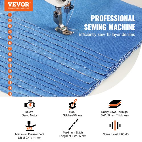 VEVOR Industrial Sewing Machine, 550W Servo Motor and Table Stand ...