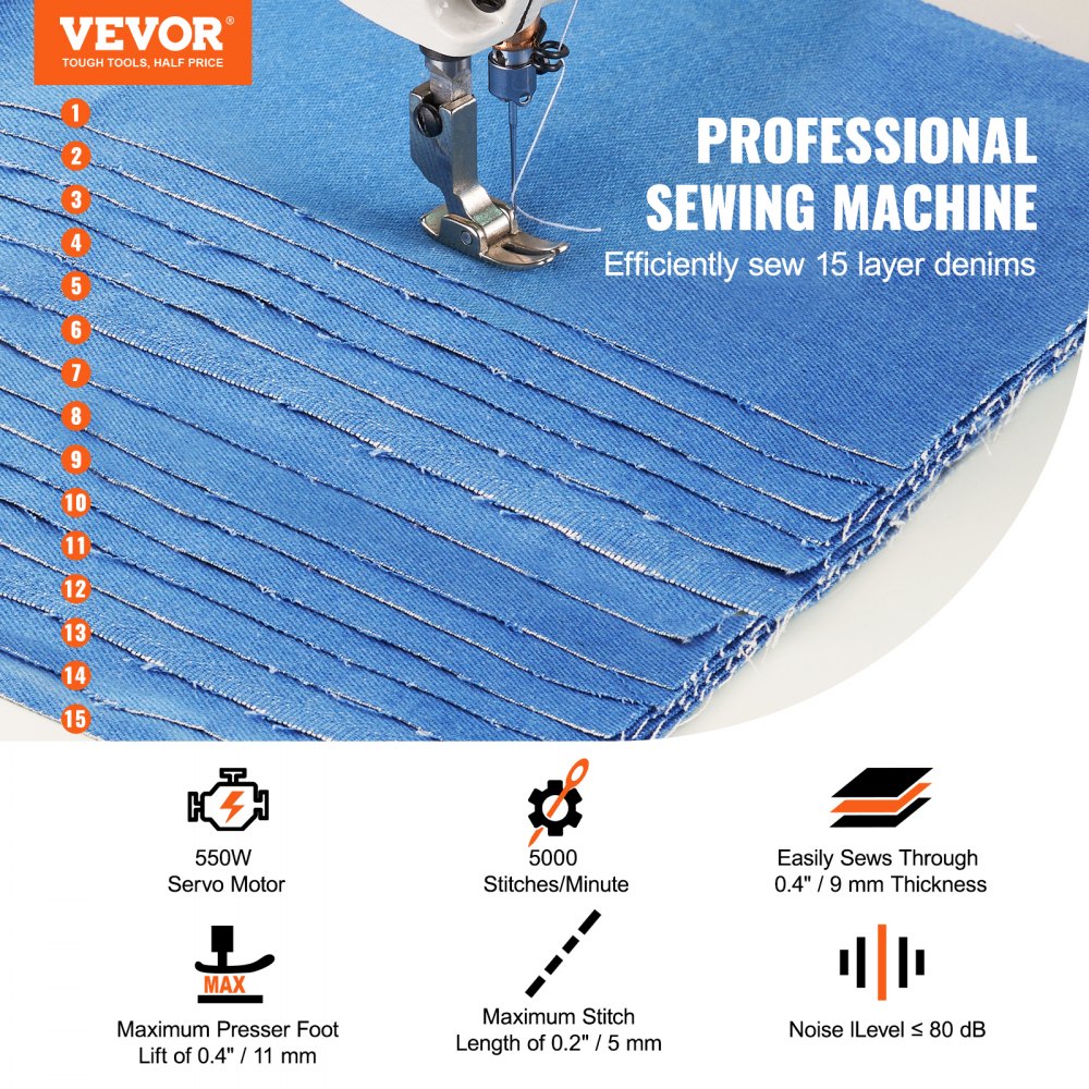 VEVOR Industrial Sewing Machine, 5000s.p.m Heavy-duty Lockstitch Sewing ...