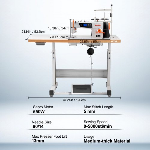 VEVOR Industrial Sewing Machine, 550W Heavy-duty Lockstitch Sewing ...