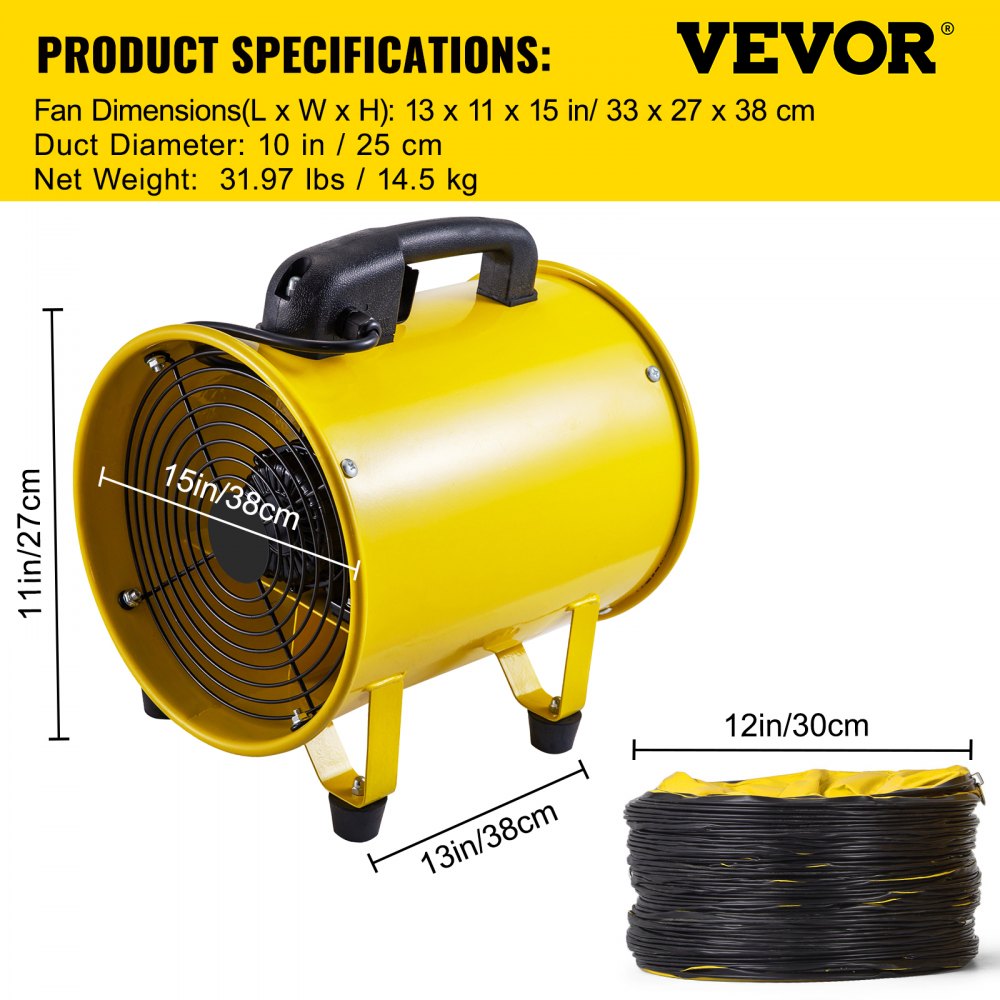 VEVOR Utility Blower Fan, 10 Inches 320W 1030&1518 CFM High Velocity ...