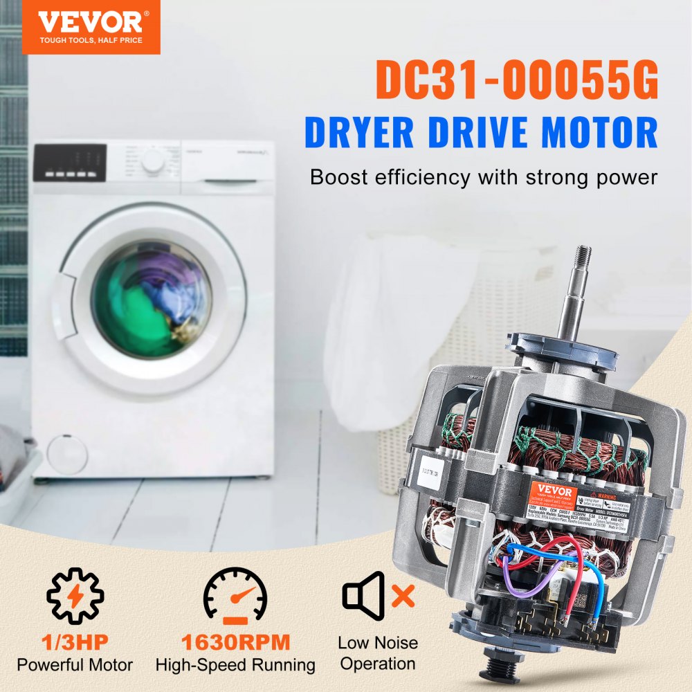 VEVOR DC31-00055G Dryer Drive Motor, 1/3HP, 1630RPM, Compatible with ...