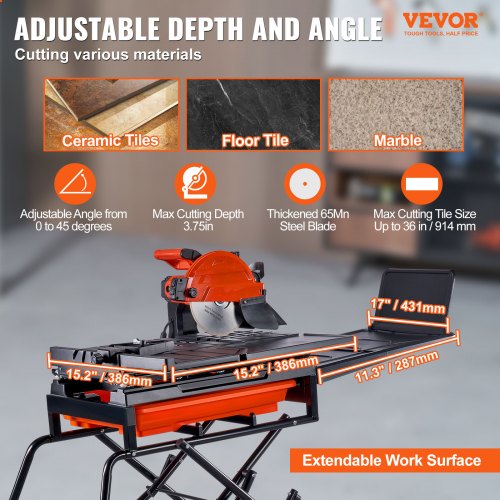 VEVOR Wet Tile Saw with Stand, 10-inch 65Mn Steel Blade, 4500 RPM Motor ...
