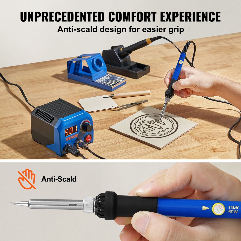 VEVOR Wood Burning Kit, 250~700°C Adjustable Temperature with Display, Dual Output Port with 2 ...