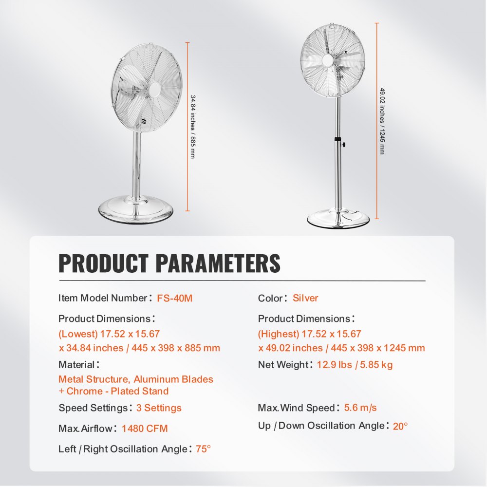 VEVOR Industrial Pedestal Fan, 16 Inch Oscillating Standing Fan ...