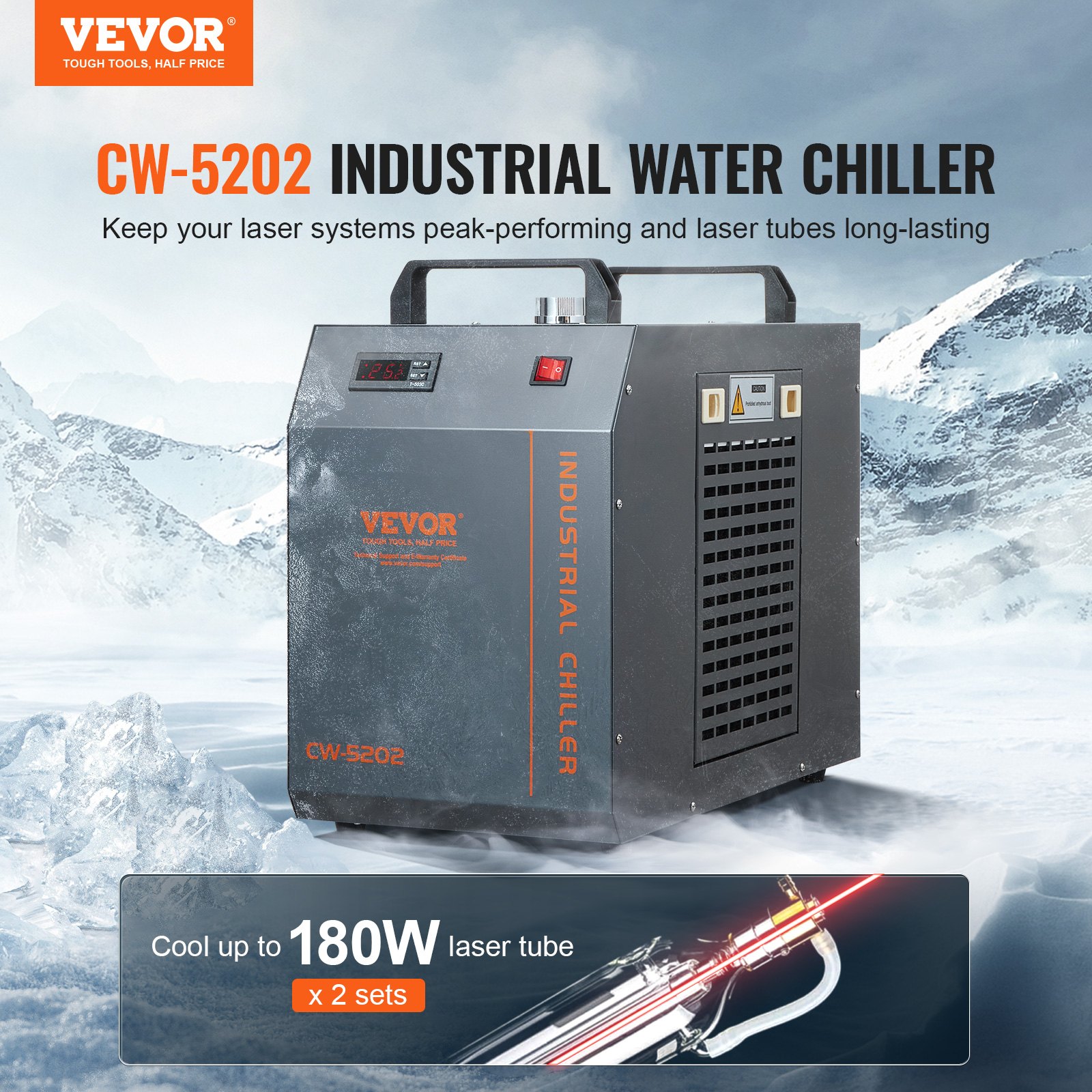 VEVOR Industrial Water Chiller, CW-5202, Industrial Water Cooler Cooling System with Built-in ...