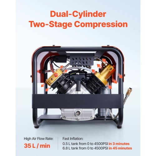 VEVOR PCP Air Compressor 4500PSI/30Mpa 2-Cylinder Scuba Diving Tank ...