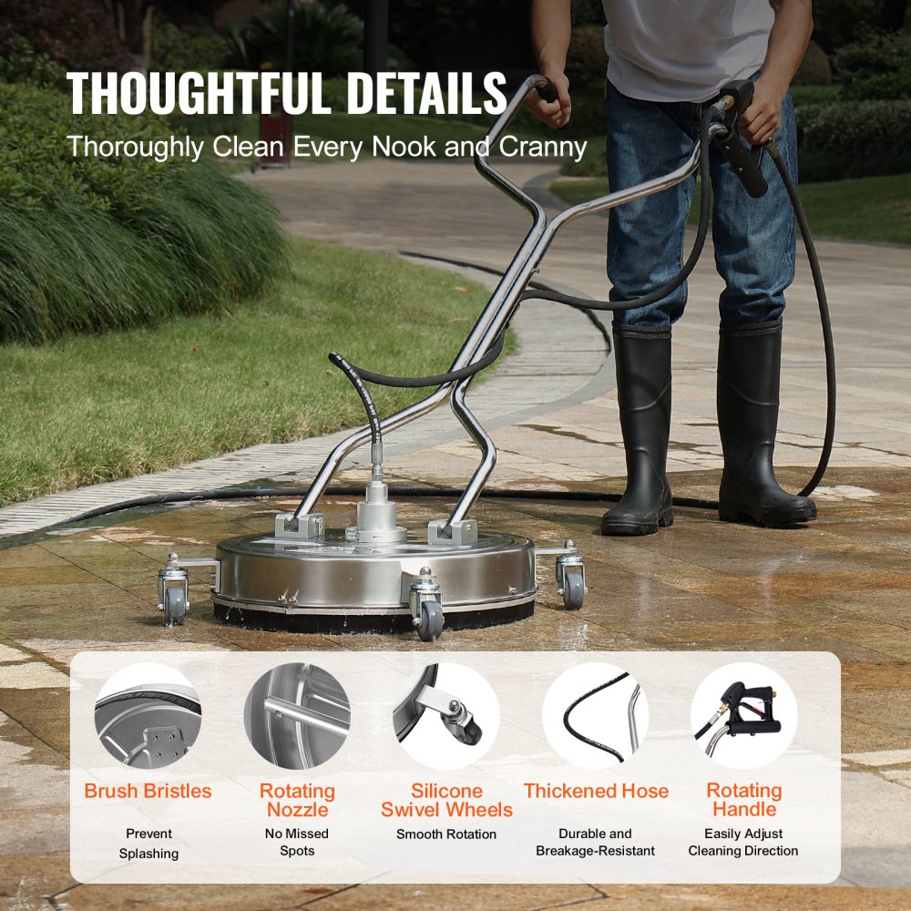 VEVOR 20" Pressure Washer Surface Cleaner w/ Handles & Wheels ...