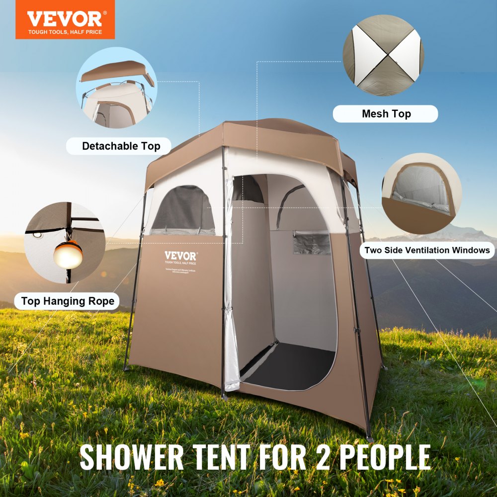 VEVOR Camping Shower Tent, 83" x 42" x 83" 2 Rooms Oversize Outdoor ...