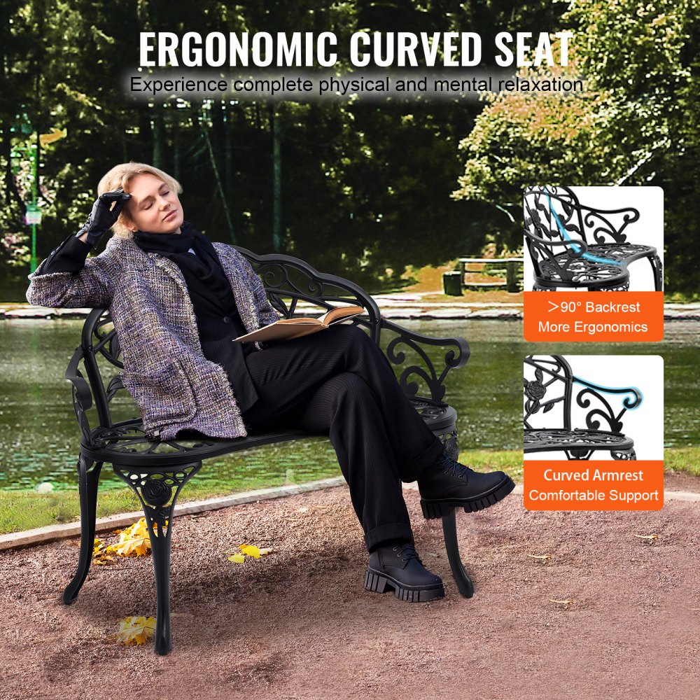 VEVOR Outdoor Bench, 38.8 inches Metal Garden Bench for Outdoors,480 ...