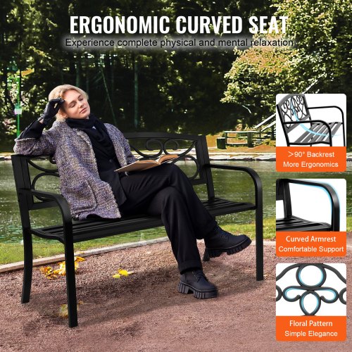 VEVOR Outdoor Bench, 50 inches Metal Garden Bench for Outdoors, 550 lbs ...