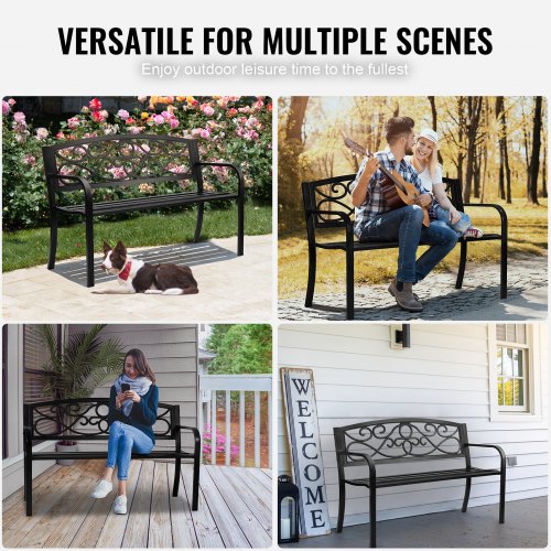 VEVOR Outdoor Bench, 50 inches Metal Garden Bench for Outdoors, 550 lbs ...