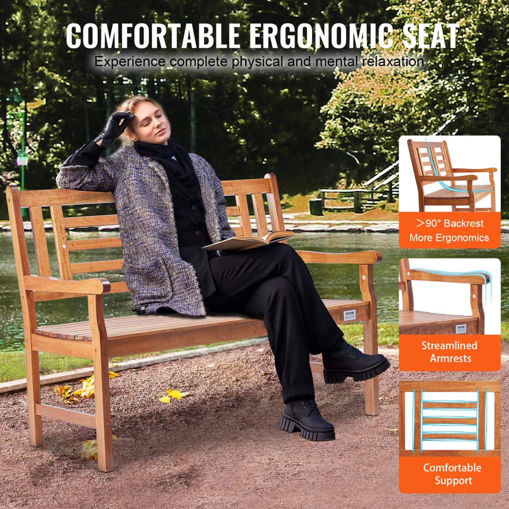 VEVOR Outdoor Bench, 48 inches Wood Garden Bench for Outdoors, 700 lbs ...