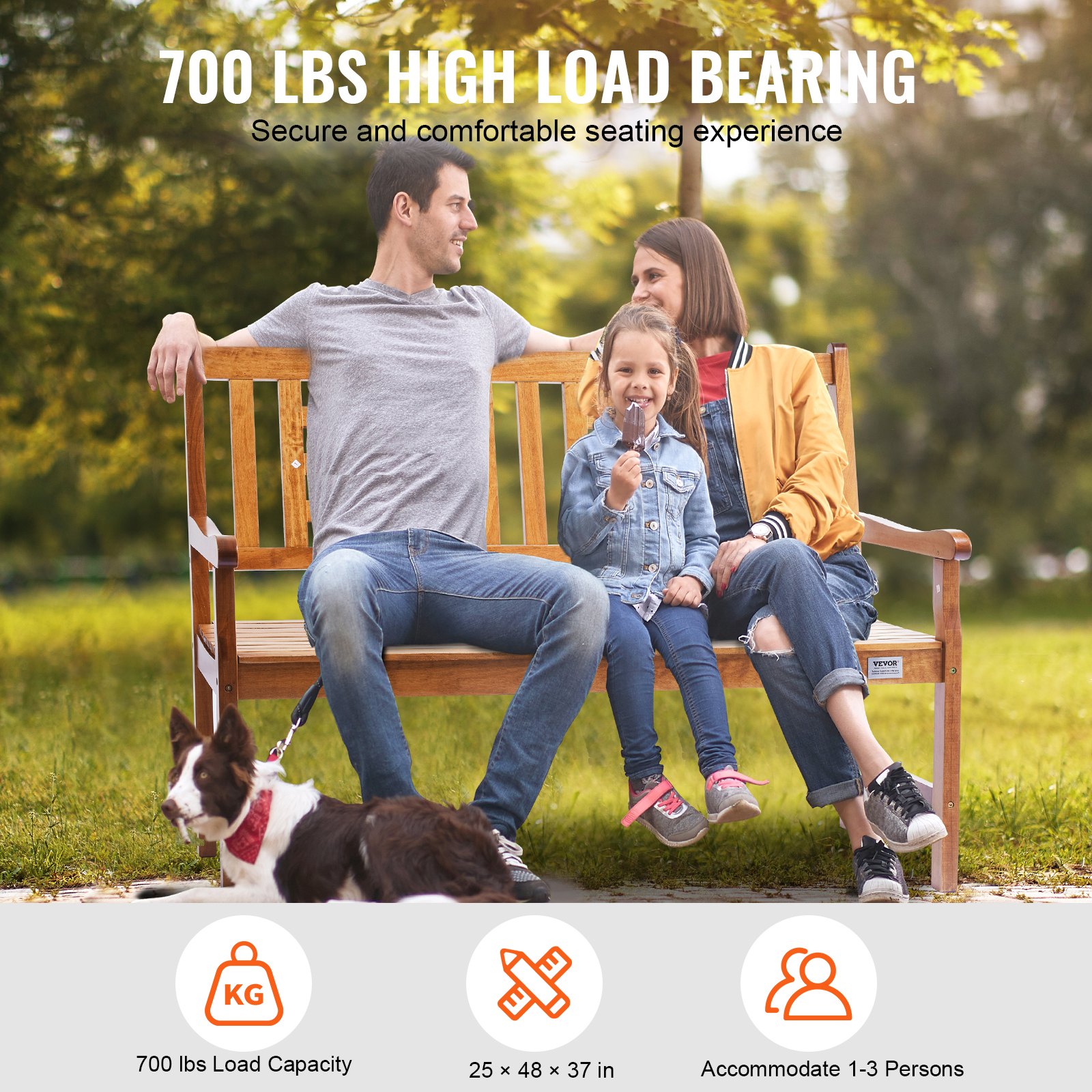 VEVOR Outdoor Bench, 48 inches Wood Garden Bench for Outdoors, 700 lbs ...