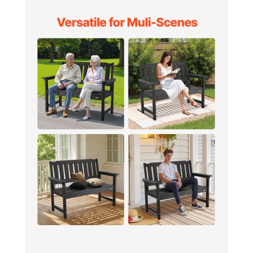 VEVOR Outdoor Bench Patio Bench 50.5 inch Weatherproof Plastic 800 lbs ...