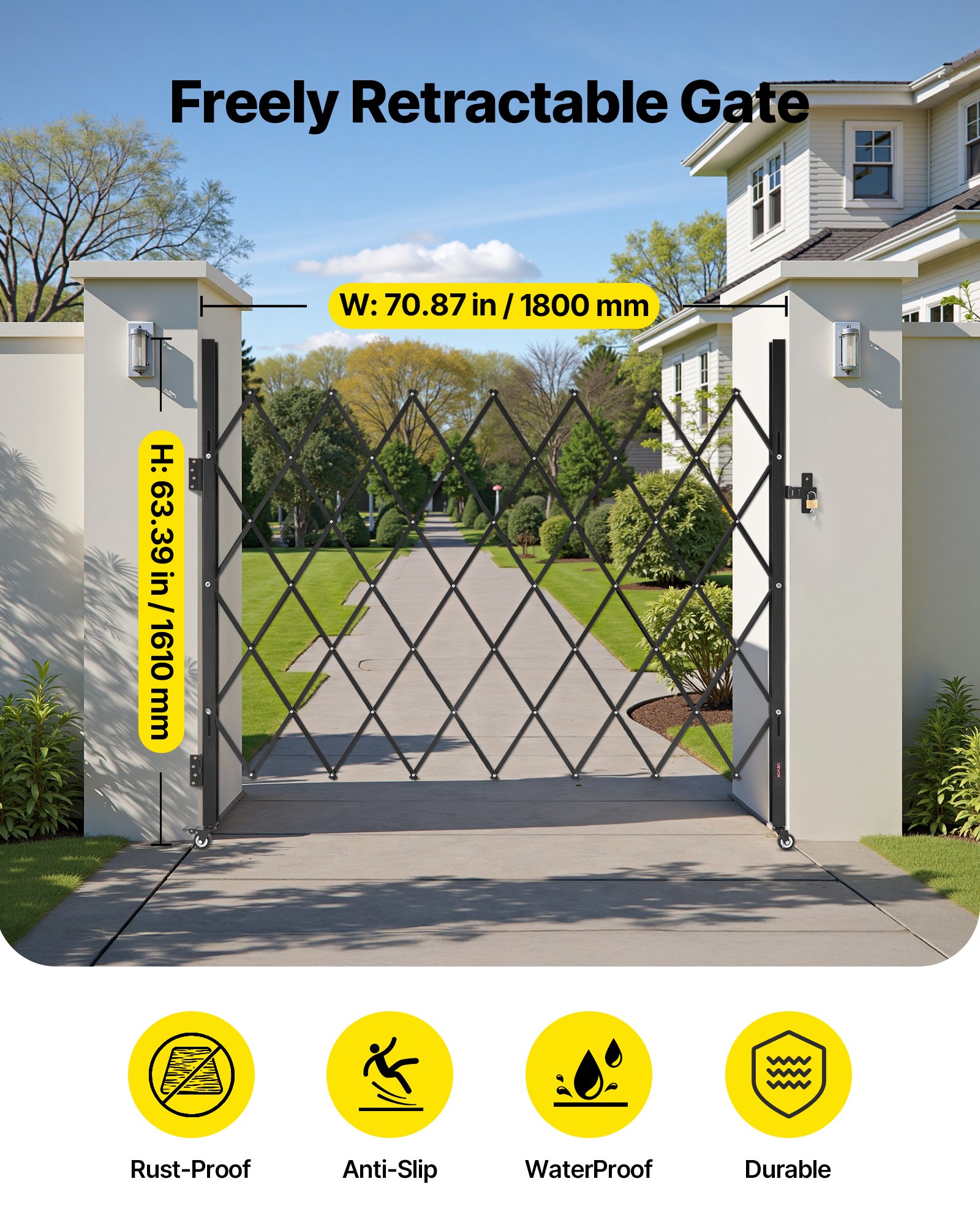 VEVOR Single Folding Security Gate, Lockable Scissor Gate with 360 ...
