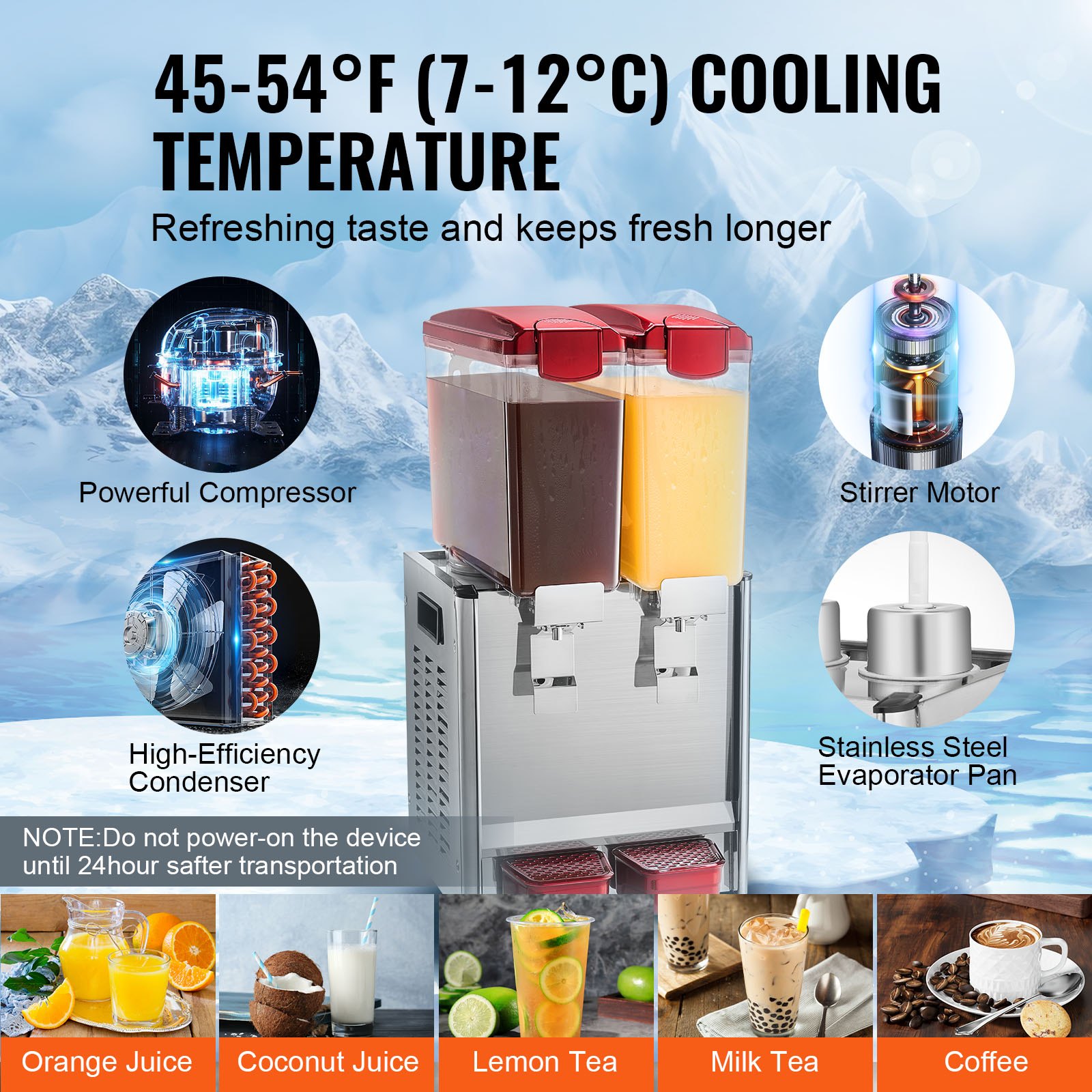 VEVOR Commercial Beverage Dispenser 10L x 2 Tanks Cold Juice Ice Drink ...