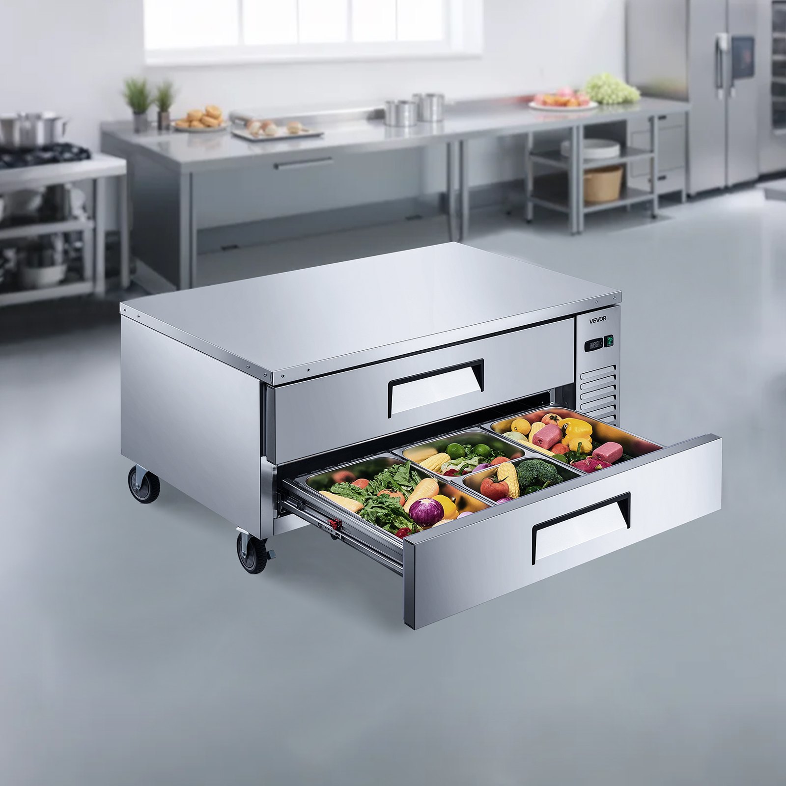 VEVOR Chef Base Refrigerator, 52" W Commercial Chef Bases Worktop ...