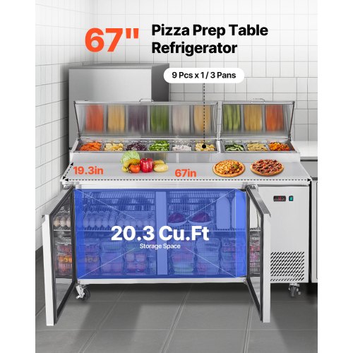 Commercial Refrigerated Pizza Prep Table Stainless Steel Fridge Double ...