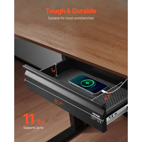 16 in Under Desk Drawer Organizer Slide-out Drawer Space Saver for Home ...