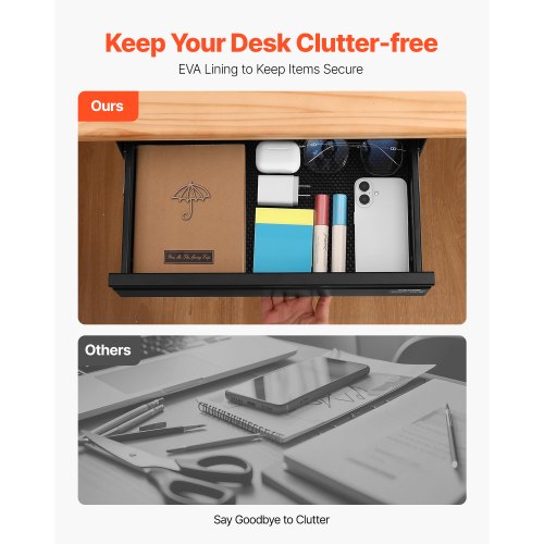 16 in Under Desk Drawer Organizer Slide-out Drawer Space Saver for Home ...