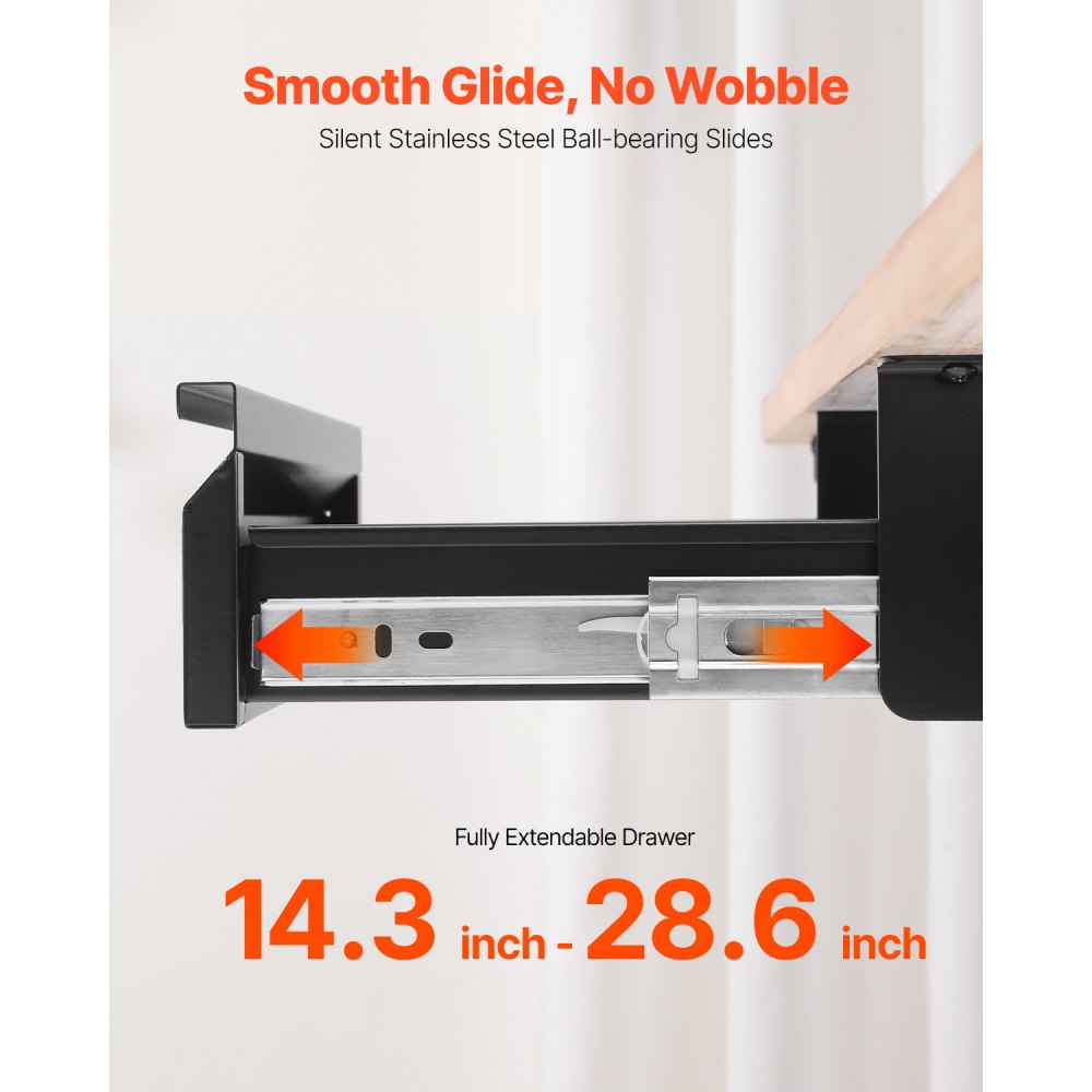 VEVOR 16" Wide Under Desk Drawer Slide Out, Under Desk Mounted Pull-out ...