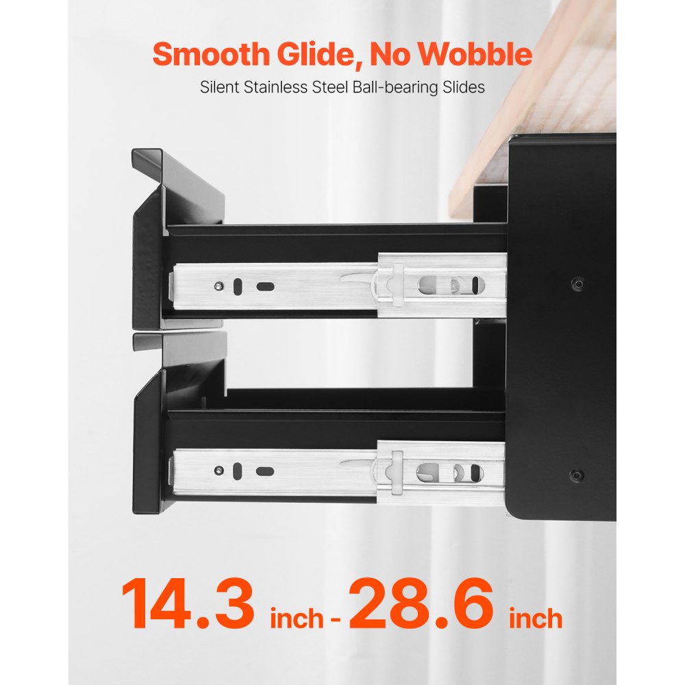 VEVOR 400mm Wide Under Desk Drawer Slide Out, Under Desk Mounted Pull ...