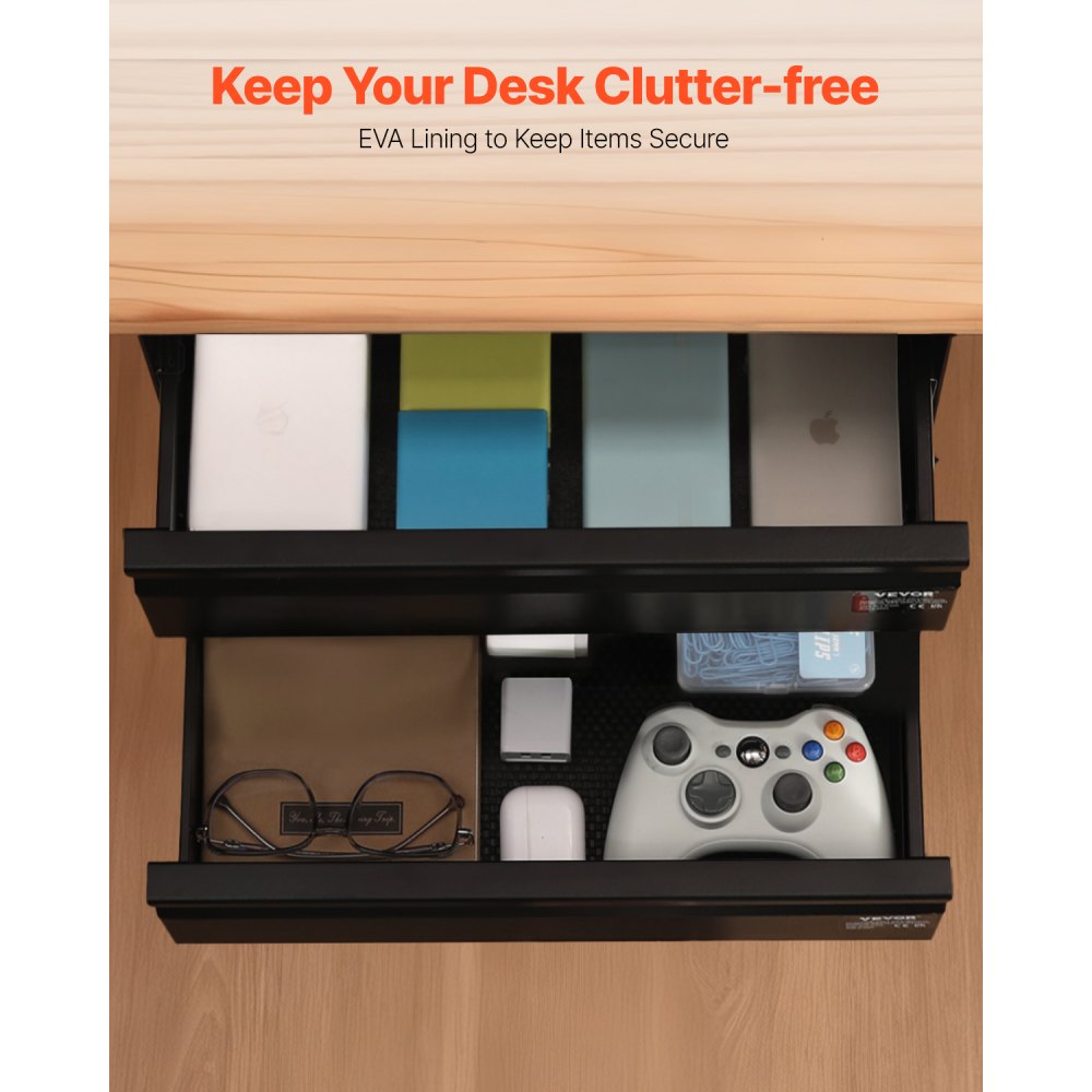 VEVOR 400mm Wide Under Desk Drawer Slide Out, Under Desk Mounted Pull ...