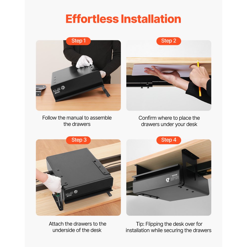 VEVOR Under Desk Pull-Out Drawer Kit - 11 LBS, 14x13x7 Inch
