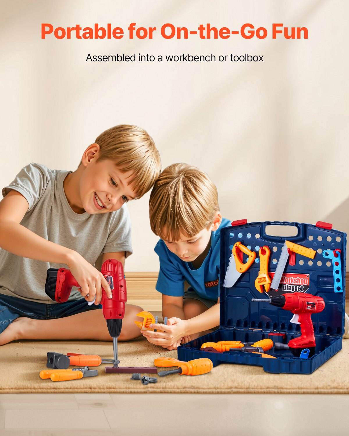 VEVOR Kids Workbench, 56 pcs, Kids Tool Bench with Realistic Tools and ...