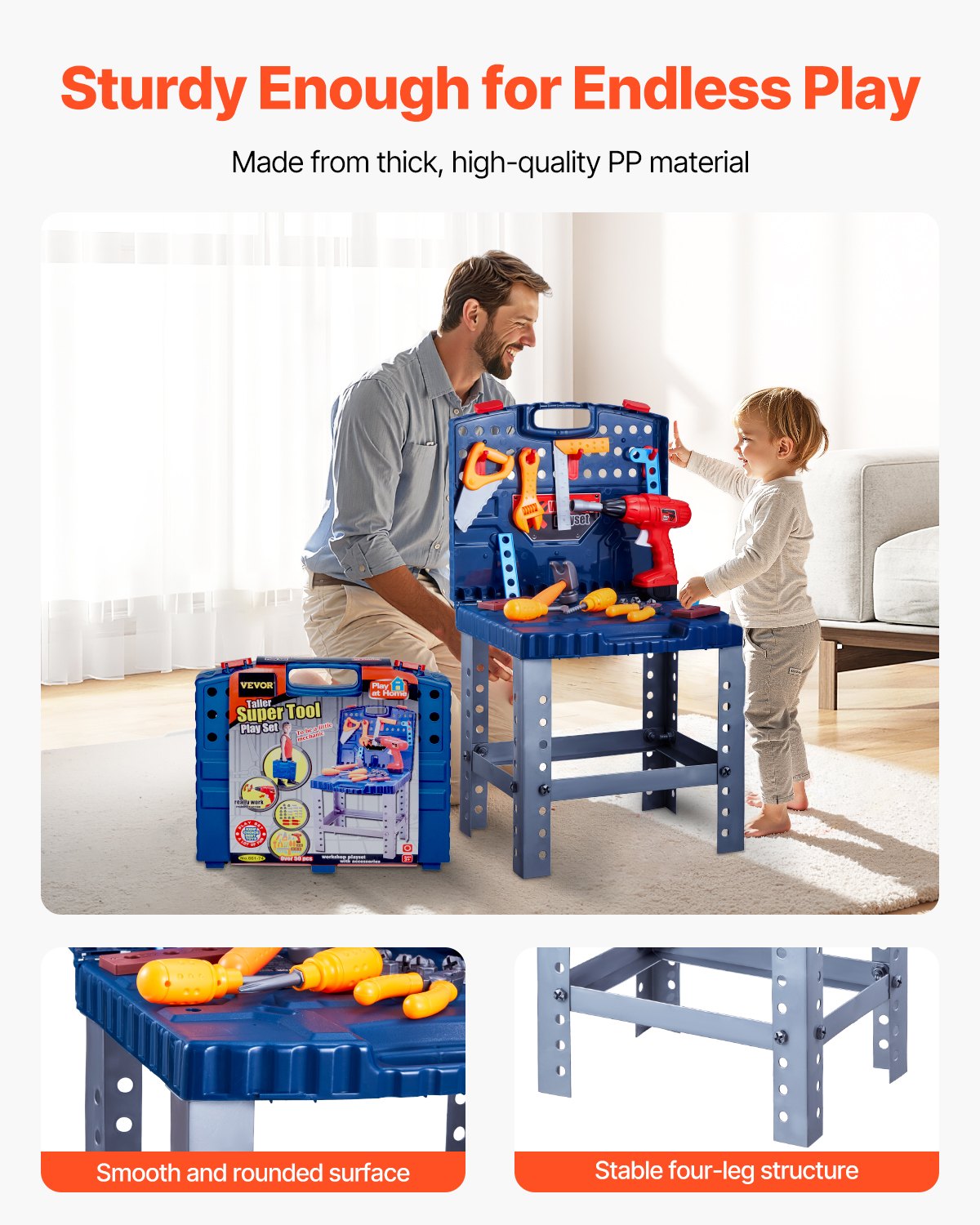VEVOR Kids Workbench, 56 pcs, Kids Tool Bench with Realistic Tools and ...