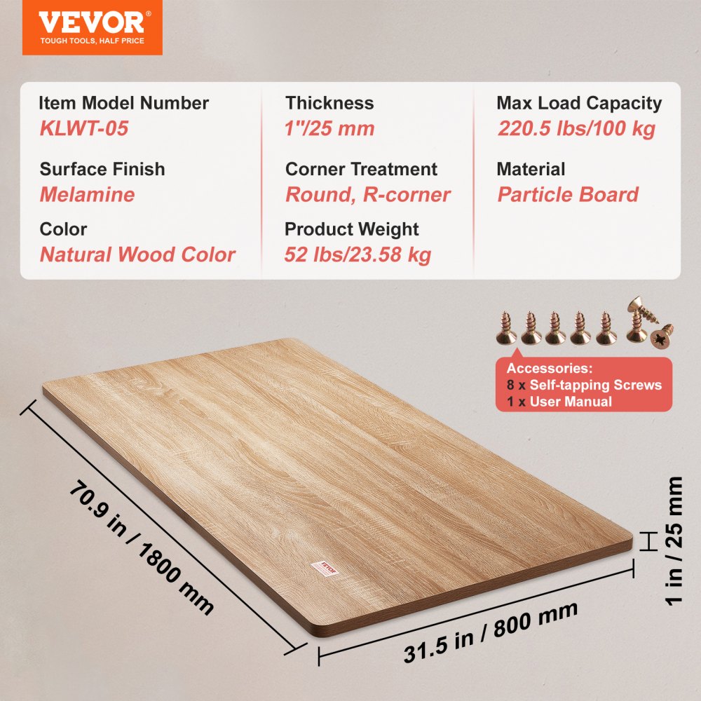 VEVOR Table Top, 70.9" x 31.5" x 1", 220.5 lbs Load Capacity, Universal ...