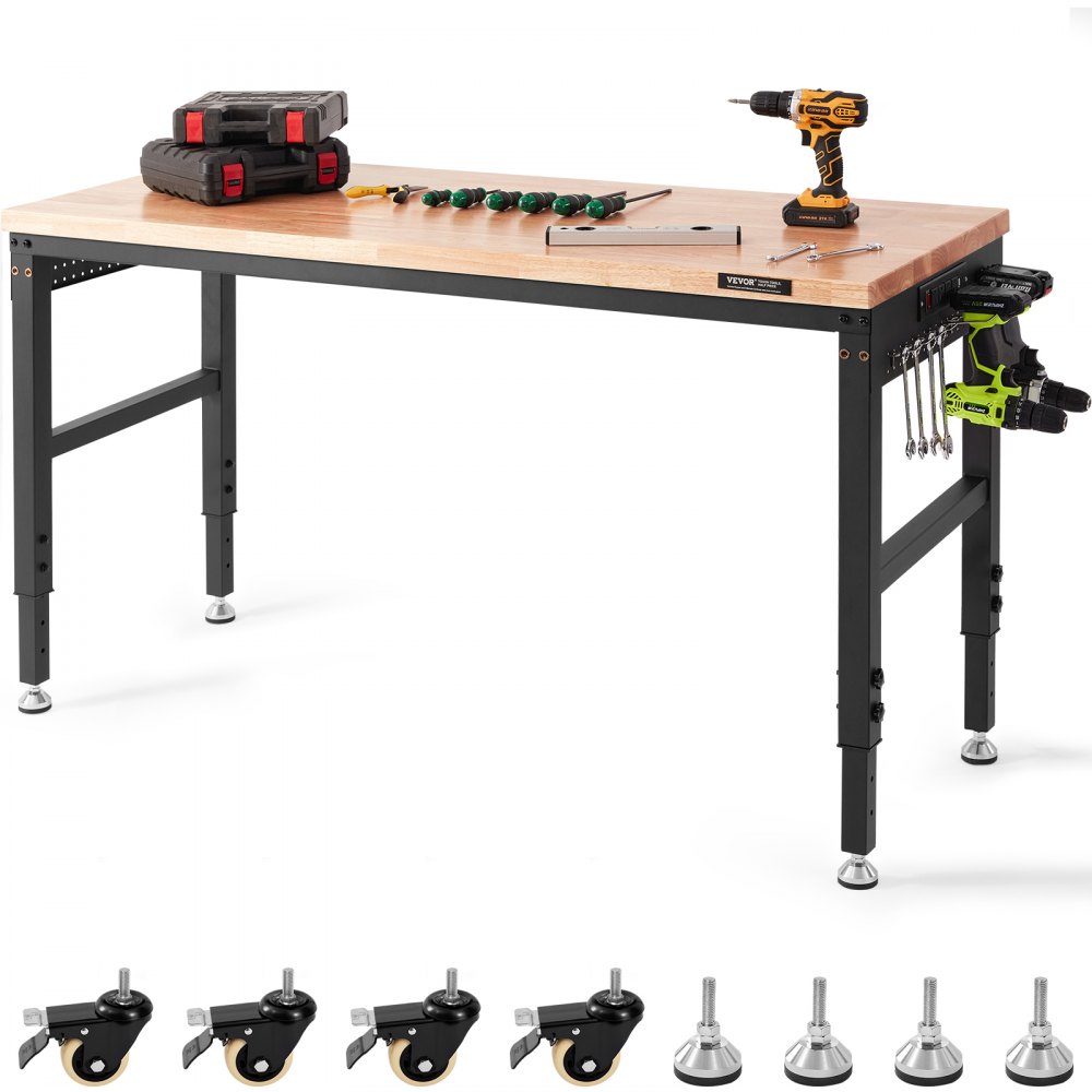 VEVOR Adjustable Workbench, 60" L X 22" W Garage Worktable with ...