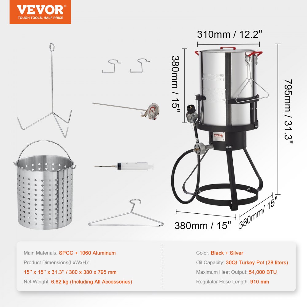 VEVOR Turkey Deep Fryer, 30-qt Turkey Fryer Boiler Steamer Cooker Set ...