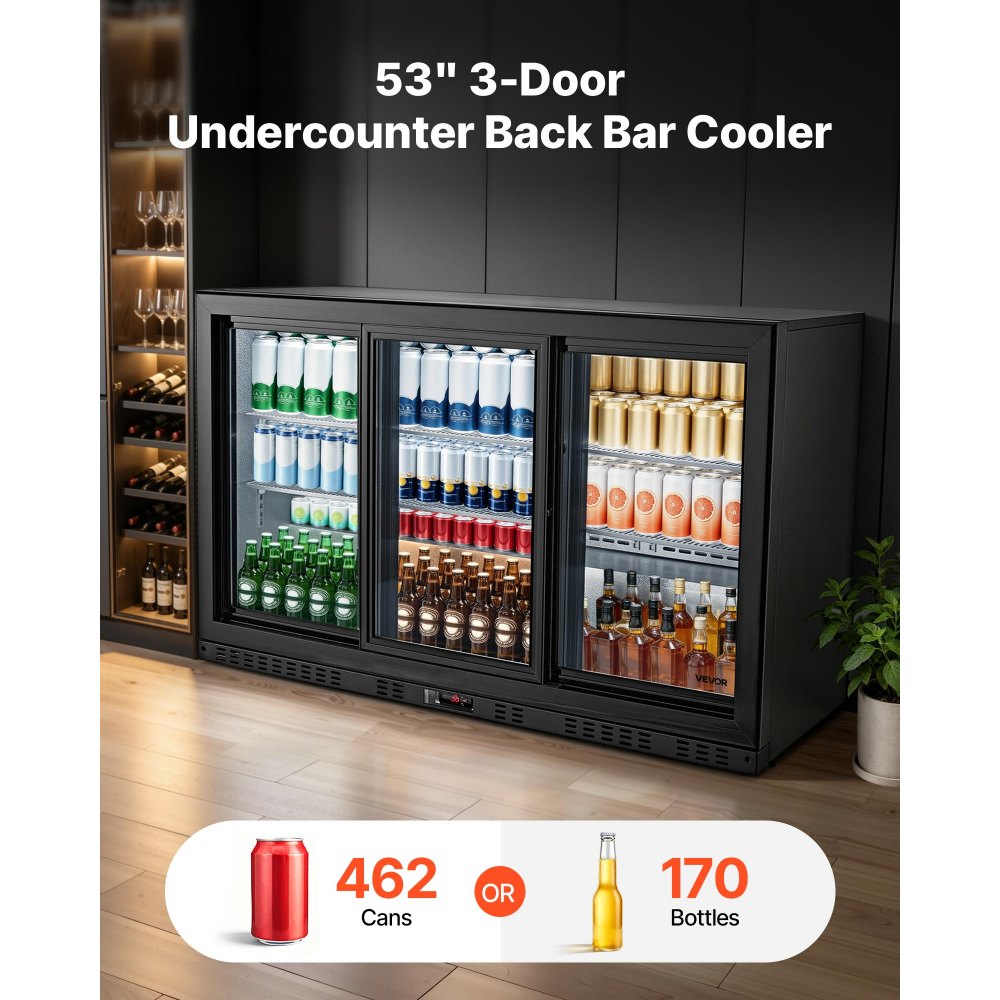 VEVOR Back Bar Cooler, 11.4 Cu.Ft Commercial Beverage Refrigerator, 3 ...