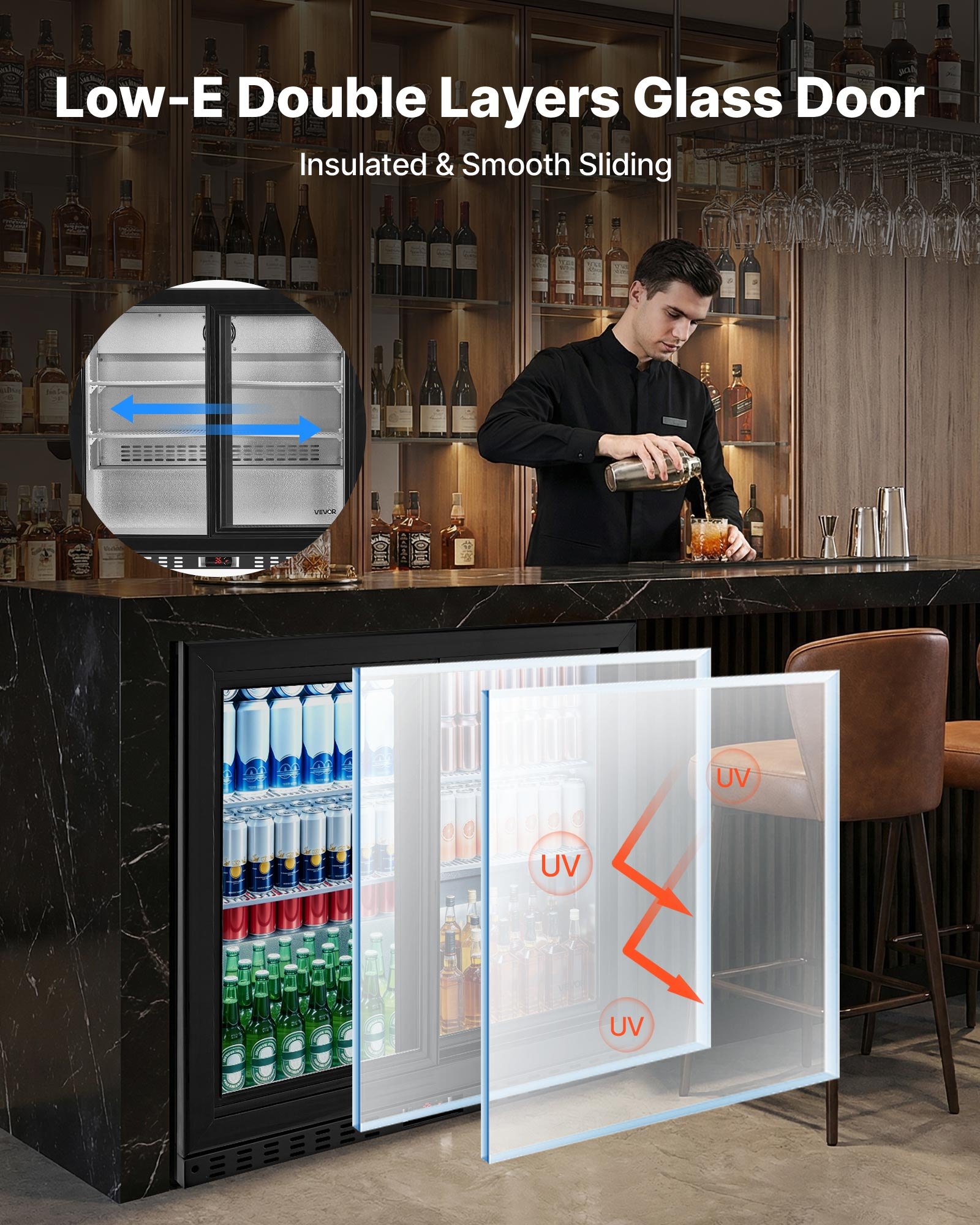 VEVOR Back Bar Cooler, 7.4 Cu. Ft Commercial Beverage Refrigerator ...