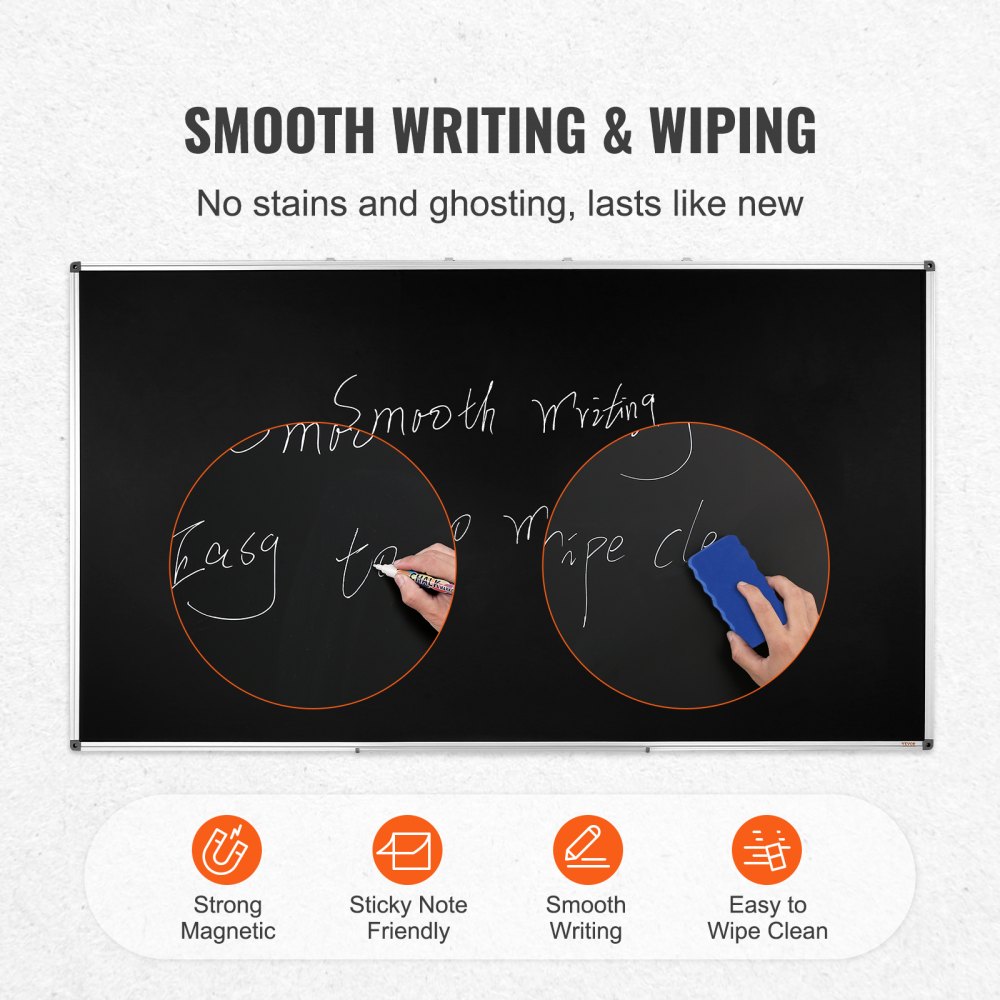 VEVOR Black Board, 70 x 40 inch Large Chalkboard with Aluminum Frame ...