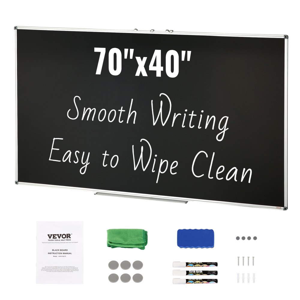 VEVOR Black Board, 70 x 40 inch Large Chalkboard with Aluminum Frame ...
