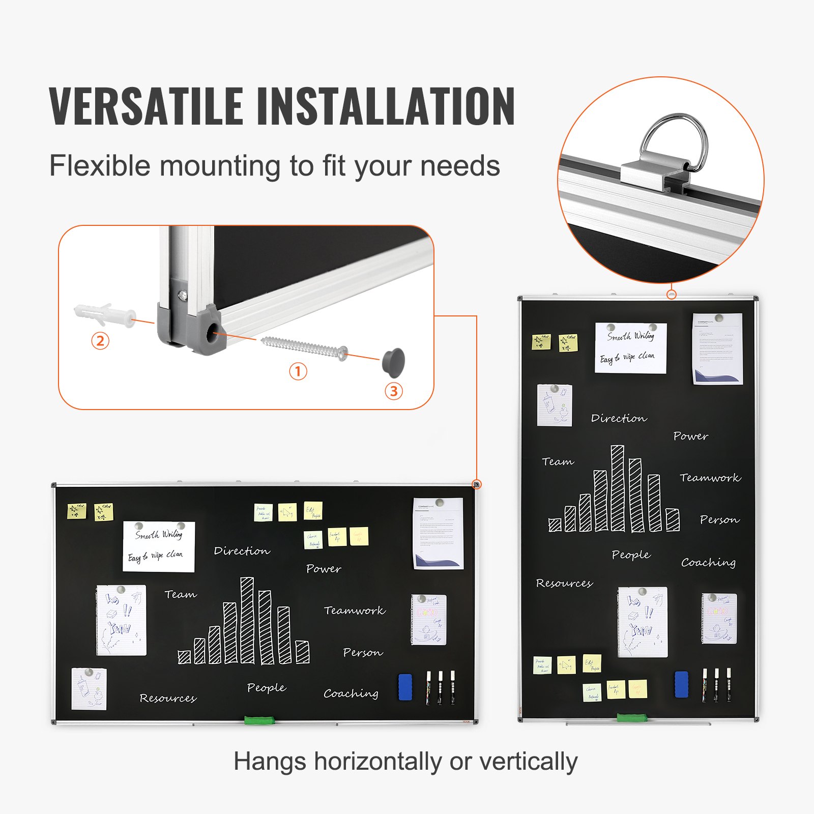 VEVOR Black Board, 70 x 40 inch Large Chalkboard with Aluminum Frame ...