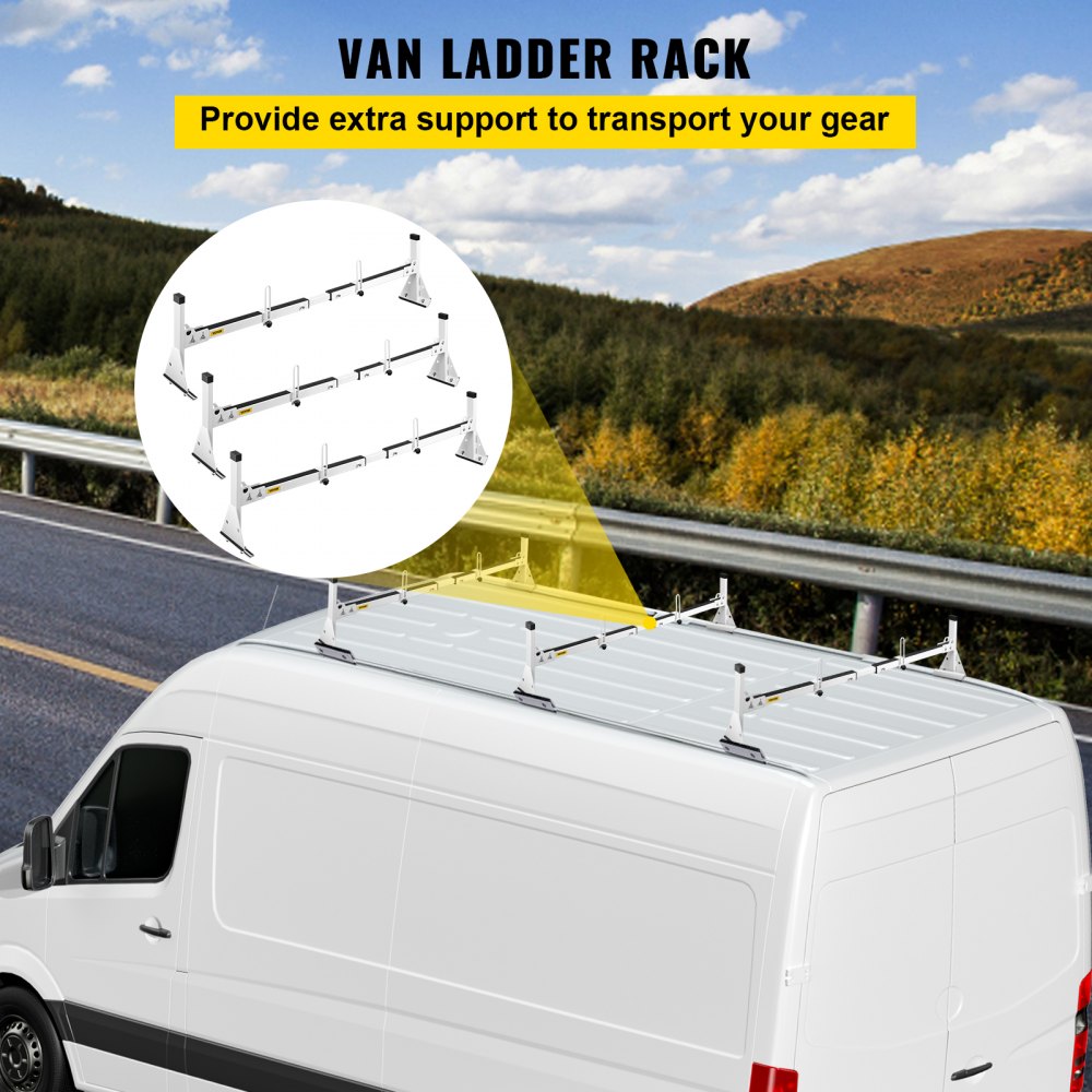 VEVOR VEVOR Van Ladder Roof Racks, 3 Bars, 750 LBS Capacity, Adjustable ...