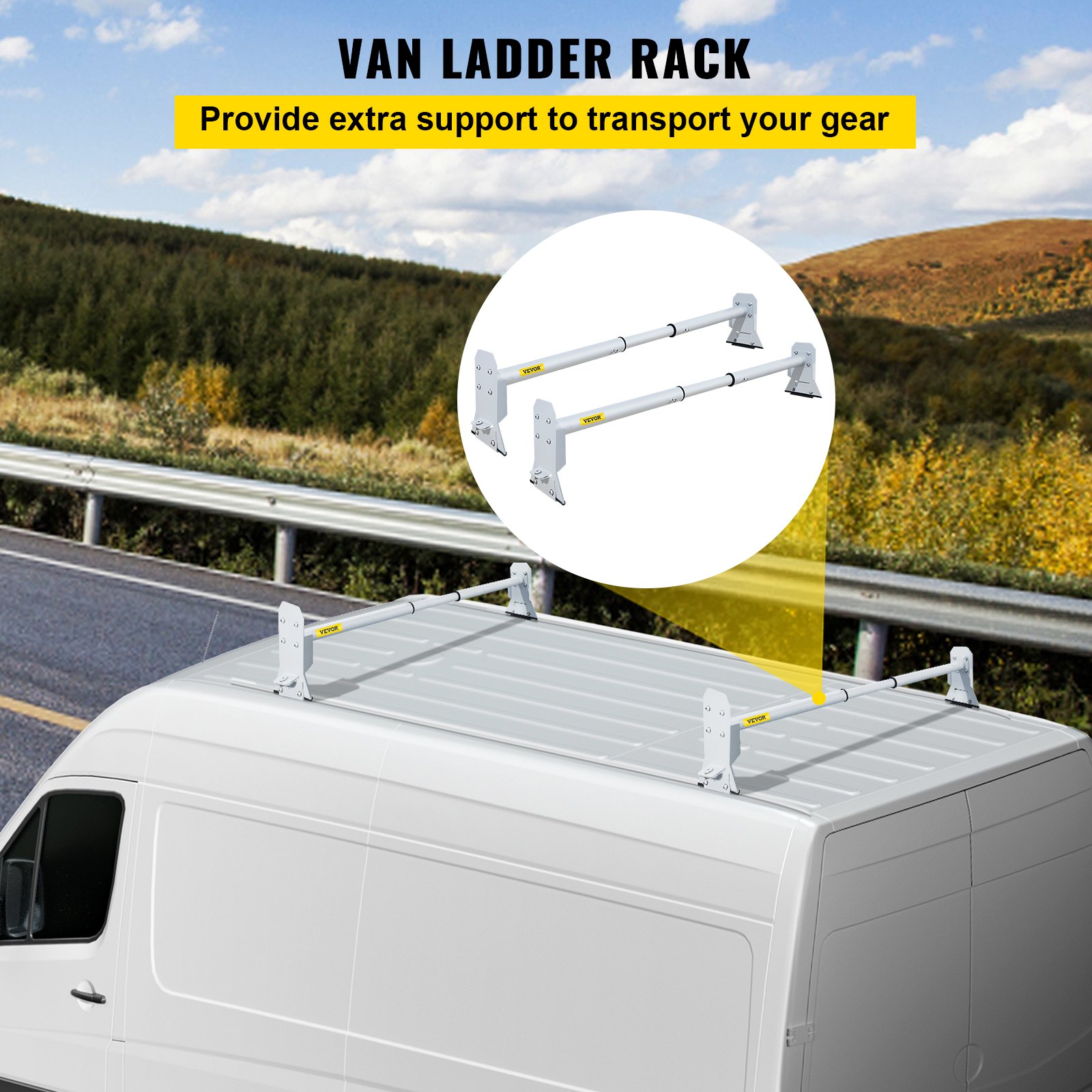 VEVOR Van Roof Ladder Rack, 2 Bars, 331 LBS Capacity, 46.5"-68.1 ...