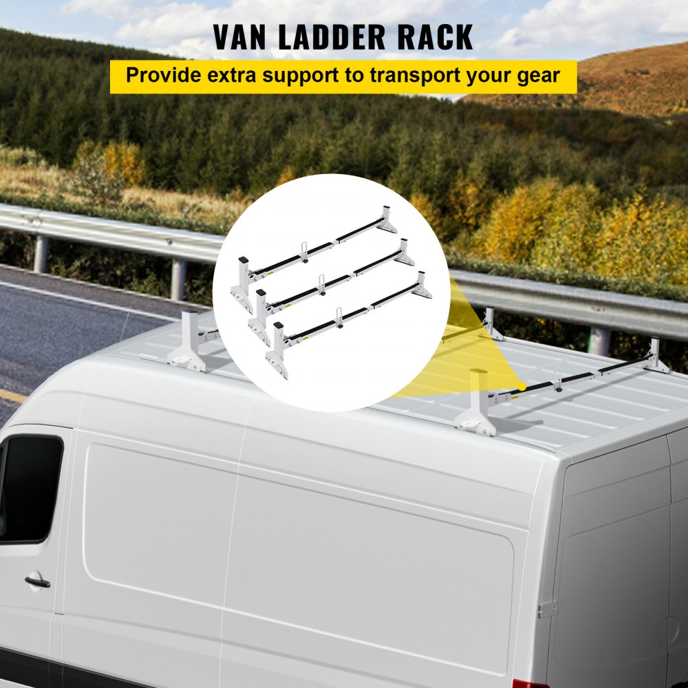 VEVOR Van Roof Ladder Rack, 3 Bars, 661 LBS Capacity, 46.9"-59.1 ...