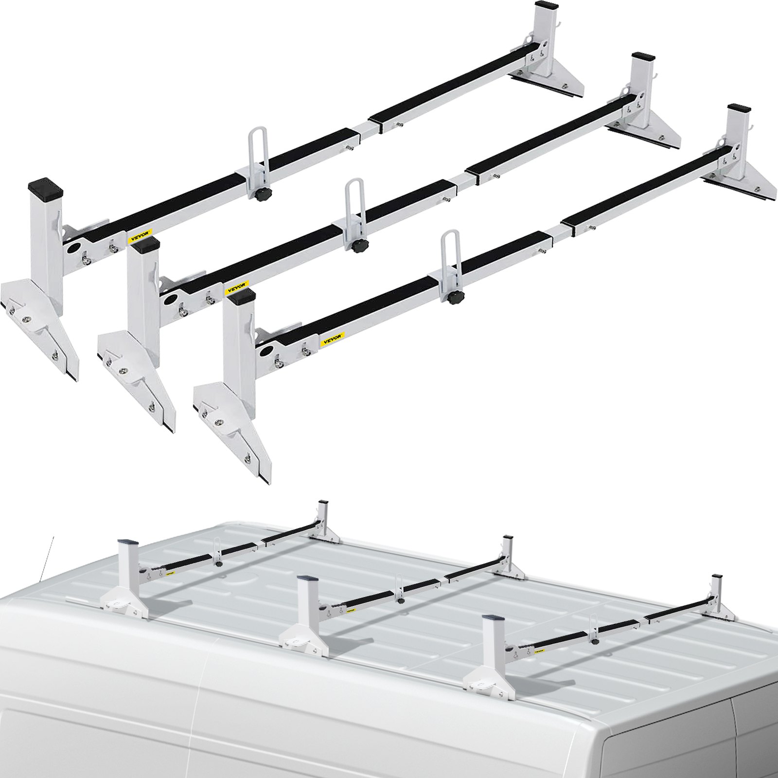 VEVOR Van Roof Ladder Rack, 3 Bars, 661 LBS Capacity, 46.9"-59.1 ...