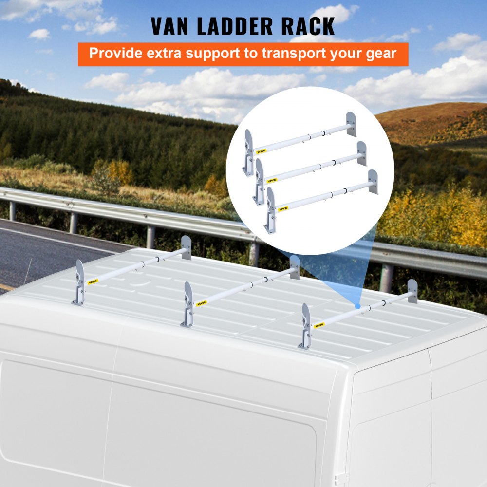 VEVOR Roof Ladder Rack Van Ladder Rack 34.6"-56" Adjustable 3 Bars 500 ...