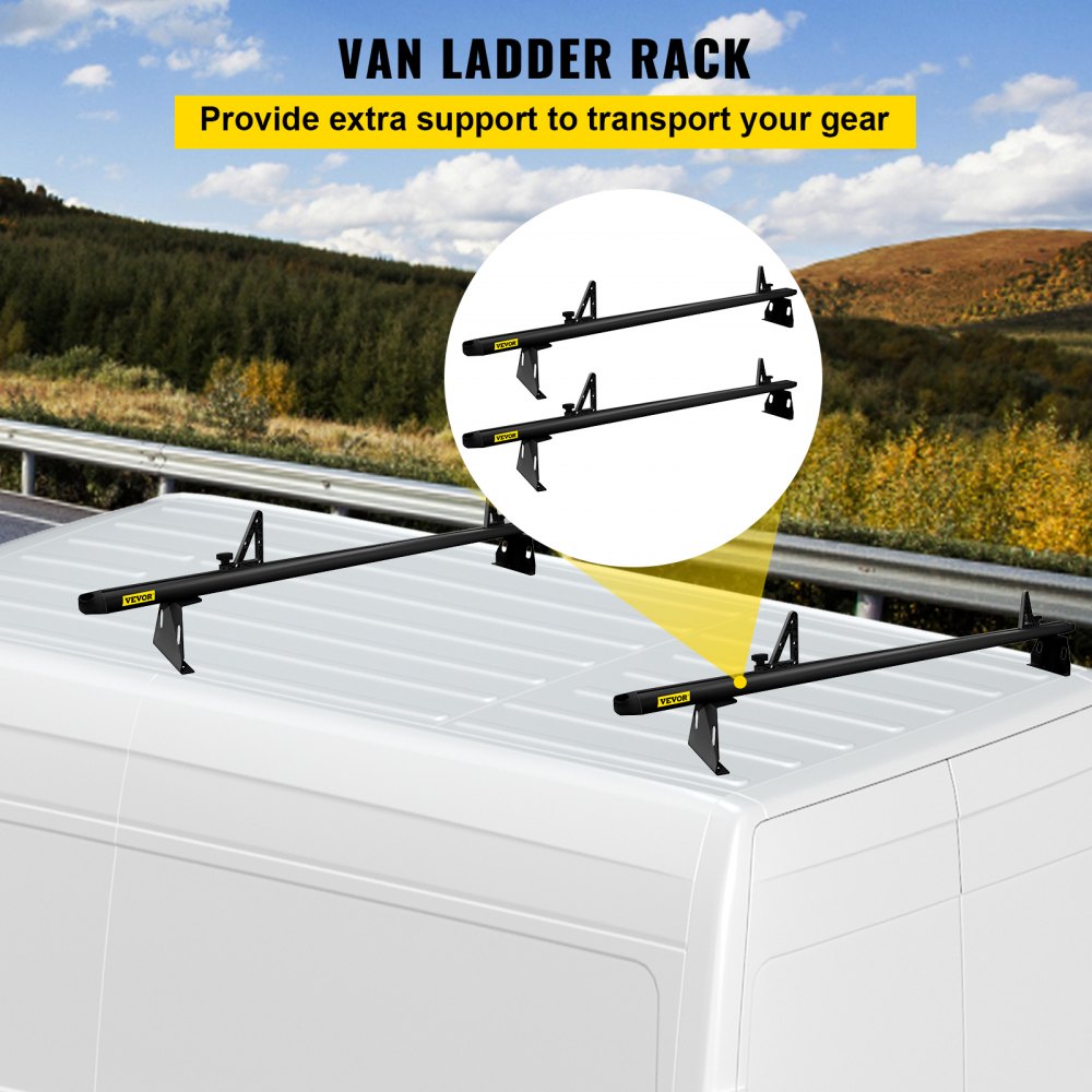 VEVOR Van Roof Ladder Rack, 2 Bars, 661 LBS Capacity, Heavy Duty ...