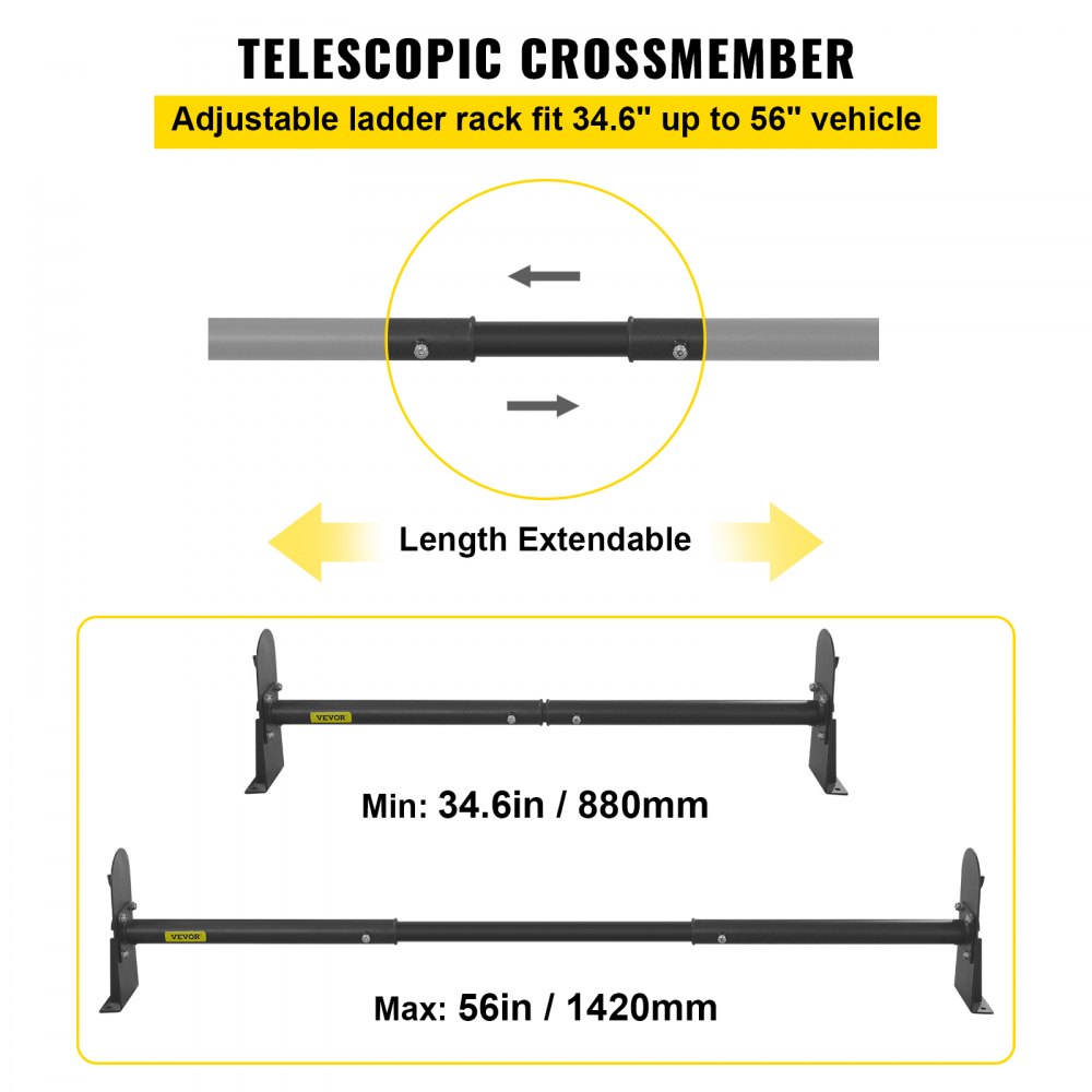 VEVOR Universal Van Ladder Roof Racks, 2 Bars, 331 LBS Capacity, 34.6 ...