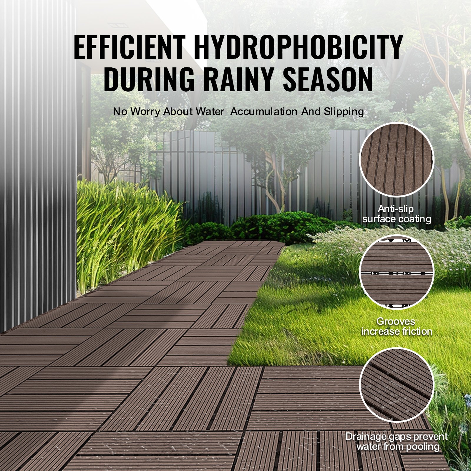 VEVOR Interlocking Deck Tiles Plastic Wood 27 Pack 12"x12" Waterproof ...
